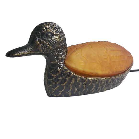 Vintage | Other | Vintage Brass Glass Duck Mallard Bird Desk Lamp ...